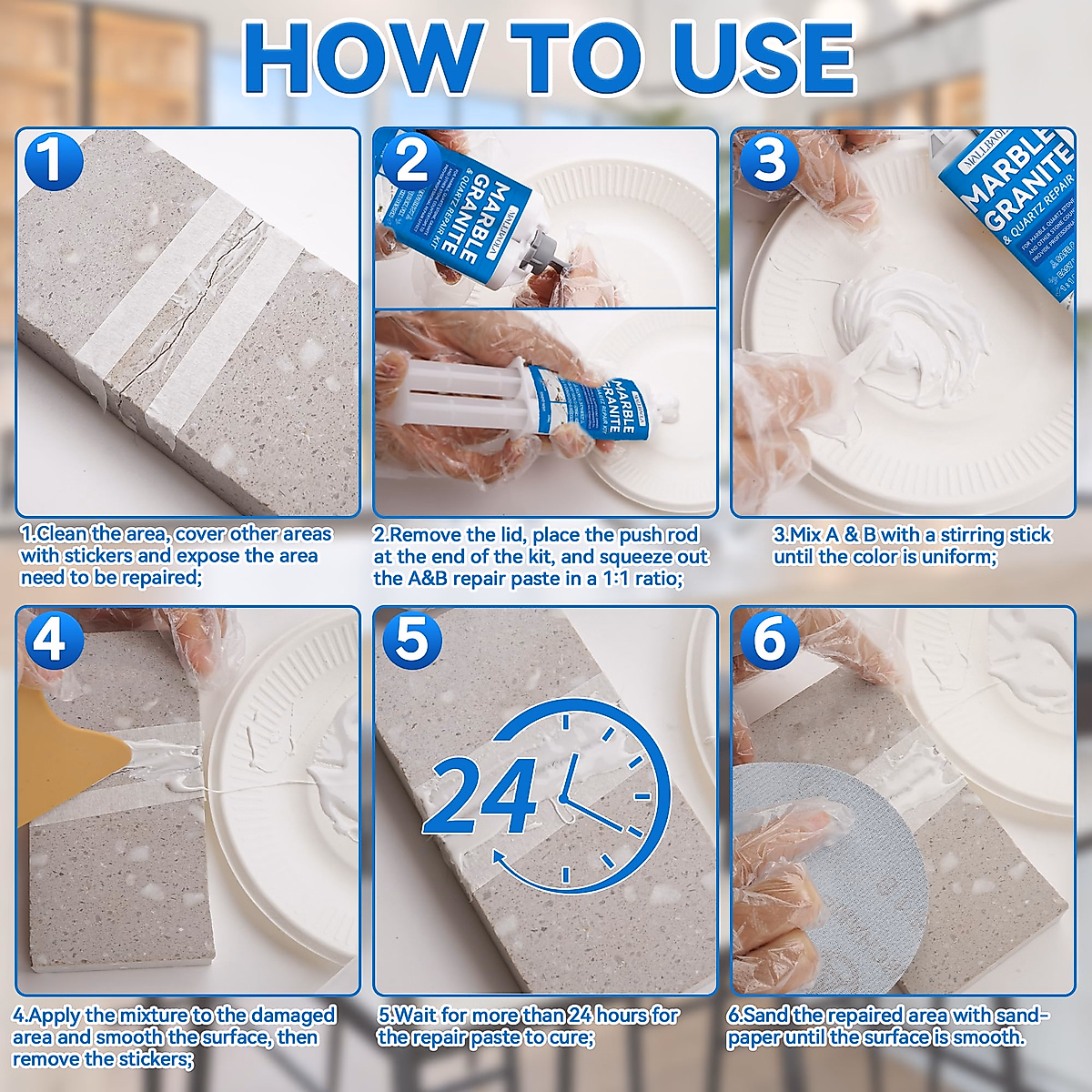 Quartz Countertop Chip Repair Kit, White Granite Repair Kit, Marble Repair Kit, Porcelain Repair Kit for Granite, Marble, Quartz Stone, Porcelain and Other Stone Surface Crack Quartz Chip Repair Kit