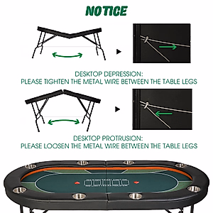 Vilobos Poker Table Foldable, 8 Players Texas Holdem Poker Table, Casino Folding Table for Blackjack Board Game -Green