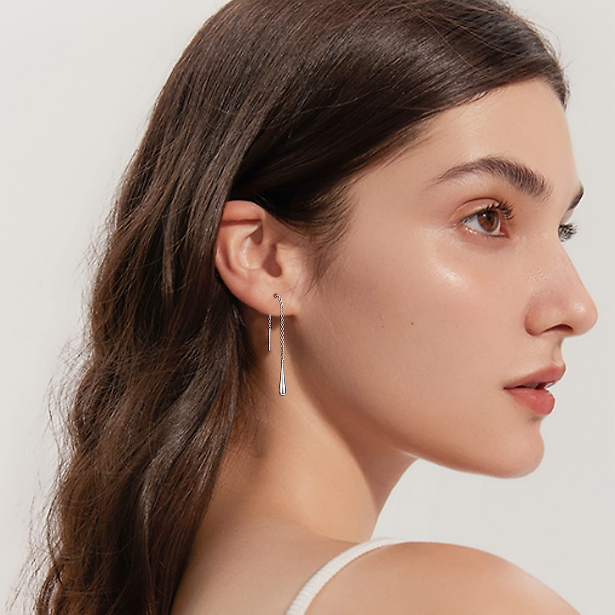 LUHE Sterling Silver Teardrop Threader Earrings Long Chain Dangle Earrings Christmas Gifts for Women
