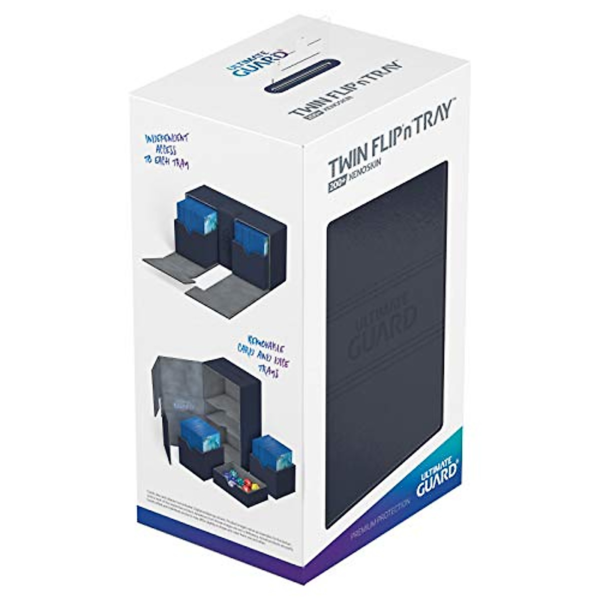 Ultimate Guard Flip 'n' Tray 200+, Deck Case for 200 Double-Sleeved TCG Cards + Dice Tray, Blue, Independent Magnetic Closure & Microfiber Inner Lining