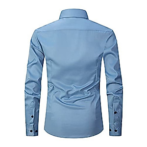 ATOFY Men's Long Sleeve Dress Shirt Regular Fit Casual Button-Down Solid Shirts(Blue, M)