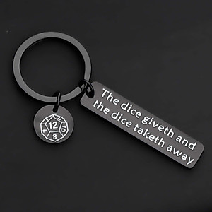 FOTAP Dungeon Master Gifts The Dice Giveth And The Dice Taketh Away Keychain DM Gift Dungeon Masters Fans Gift (Dice BLK)