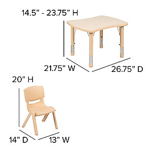 Flash Furniture Emmy 21.875"W x 26.625"L Rectangular Natural Plastic Height Adjustable Activity Table Set with 2 Chairs