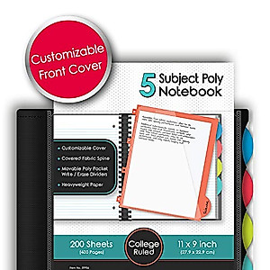 iScholar iQ 5-Subject Poly Cover Wirebound Notebook, College Ruled, 11 x 8.5 Inch Sheet Size, 200 Sheets, Cover Color May Vary (59906)