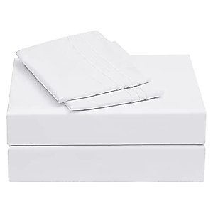 Yastouay Sheet Set, 4 Pcs Ultra Soft Bed Sheets Deep Pocket Bedding Sheets & Pillowcases Wrinkle Stain Resistant (White, Queen)