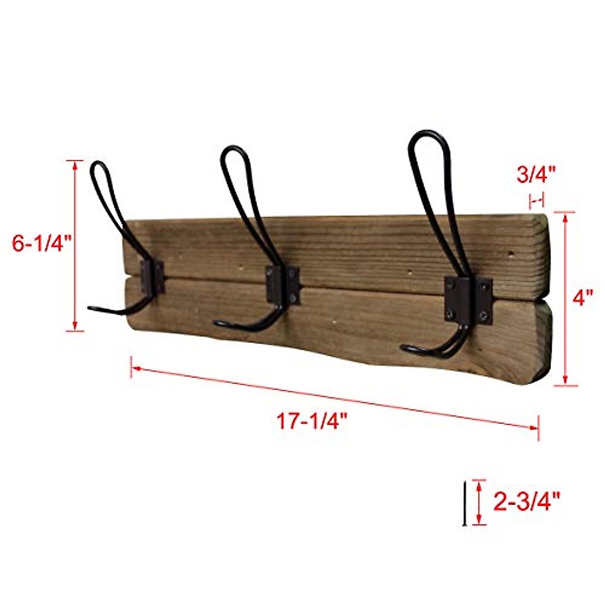 CVHOMEDECO. Rustic Solid Wood Wall Mounted Coat Rack with 3 Double Hooks Primitives Wooden Coat Hooks for Entryway, Kitchen, Bathroom. Brown.