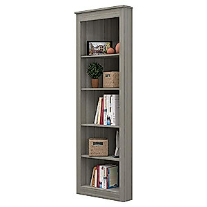 Pemberly Row 71" 5 Shelf Engineered Wood Corner Bookcase in Gray Smoke Oak
