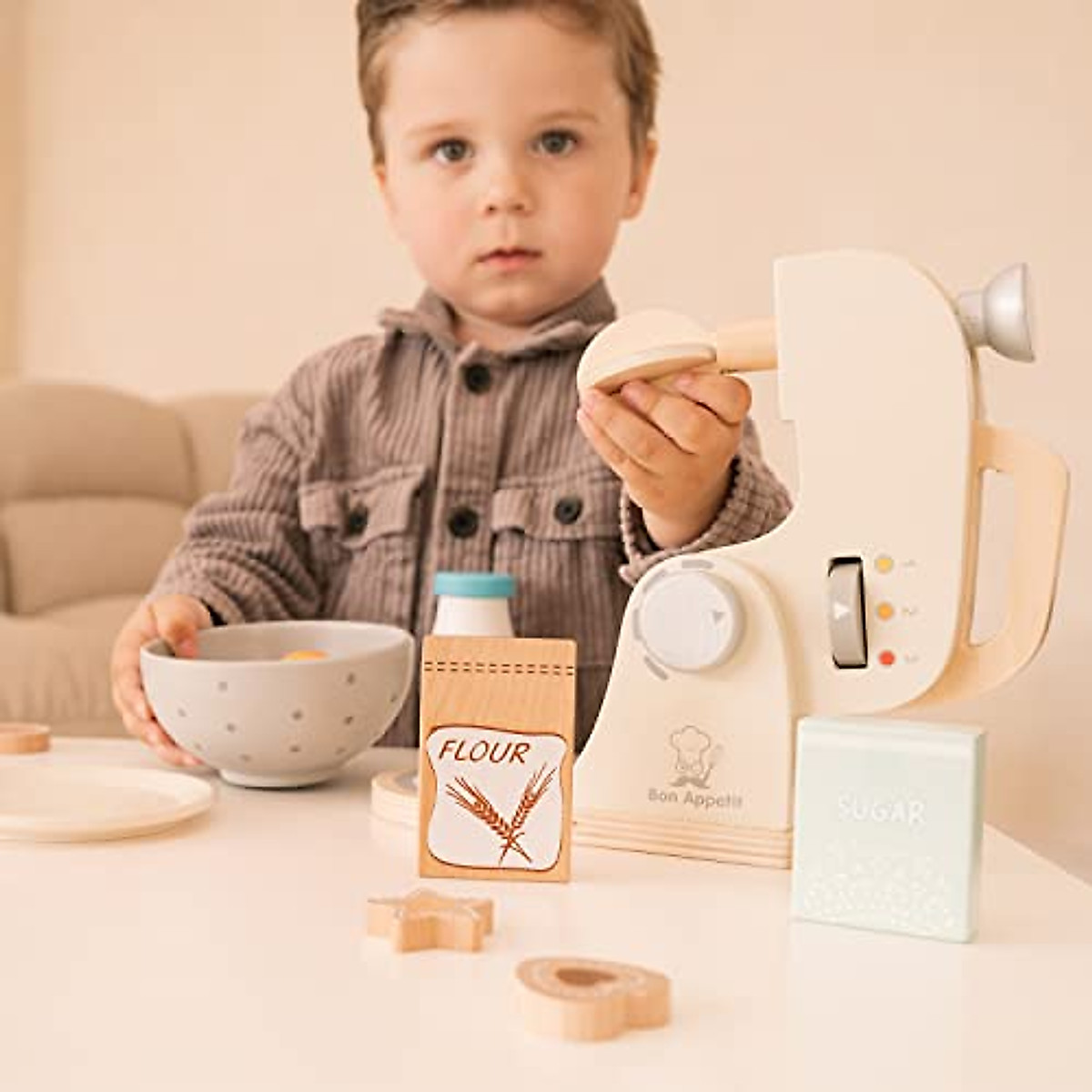 New Classic Toys Wooden Mixer Set Pretend Play Toy for Kids Cooking Simulation Educational Toys and Color Perception Toy for Preschool Age Toddlers Boys Girls , Red,White