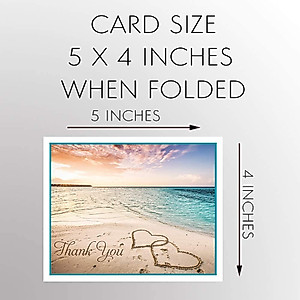 Beach Thank You Cards Folding Thank You Notes Sand Drawing Hearts of Love Sunset Sunrise Ocean Horizon Seaside Bridal Shower Baby Sprinkle Birthday Party Gratitude Stationary Thanks (24 count)