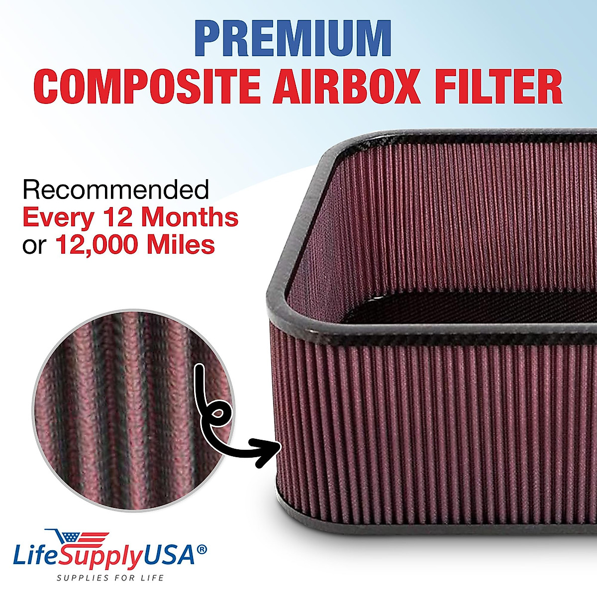 LifeSupplyUSA Replacement Composite Airbox Flat Top Sprint Car Style Compatible with K&N Model 100-8566 K & N