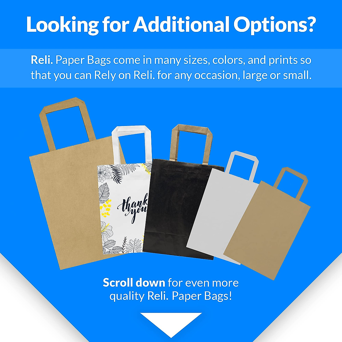 Reli. 90 Pack | Assorted Sizes White Paper Bags w/Handles | 7x3.15x8-8x4.5x10.25-10x5x13 | 30 Bags Each Size | Paper Bags Combo Pack | Retail Bags/Shopping Bags, Gift Bags