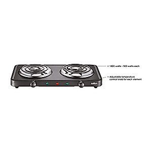 Salton HP1941 Electric Cooktop, 2.9"x10.6", Black