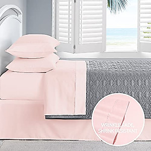Cathay Home Essentials Ultra Soft Hypoallergenic Wrinkle Resistant Double Brushed Microfiber Bedding Sheet Set, Blush, 4 pcs, Queen