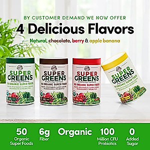COUNTRY FARMS Super Greens Banana Flavor, 50 Organic Foods, USDA Organic Drink Mix, 20 Servings, Apple, 10.6 Oz