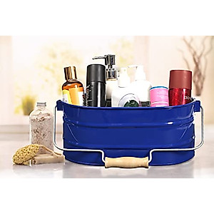 Homebia Designs Galvanized Metal Caddy with 4 Compartments, Rustic Farmhouse Kitchen Indoor Outdoor Utensil Holder, Multipurpose Storage Bin, Metal Garden Planters - 12 Inch - Navy