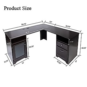 GOOD & GRACIOUS L-Shaped Desk, Home Office Corner Computer Desk with Storage Cabinet, USB Power for Modern Gaming Workstation Study File Drawer and Extra Features, Dark Brown (JHLDSK02S-1-3p)