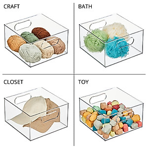 mDesign Deep Plastic Stackable Storage Organizer Container Bin, Craft Room Organization for Classroom, Cupboard, Studio, Shelves, & Closet - Holds Sewing, Art Supplies, Ligne Collection, 4 Pack, Clear