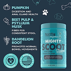 Mighty Paw Waggables Mighty Scoot (Made in USA) | Dog Digestive Support Anal Gland Chews. Dog Anal Gland Scoot for Dogs. Beet Pulp & Pumpkin Dog Fiber Supplements. Pet Bowel Gut Health (120 Count)