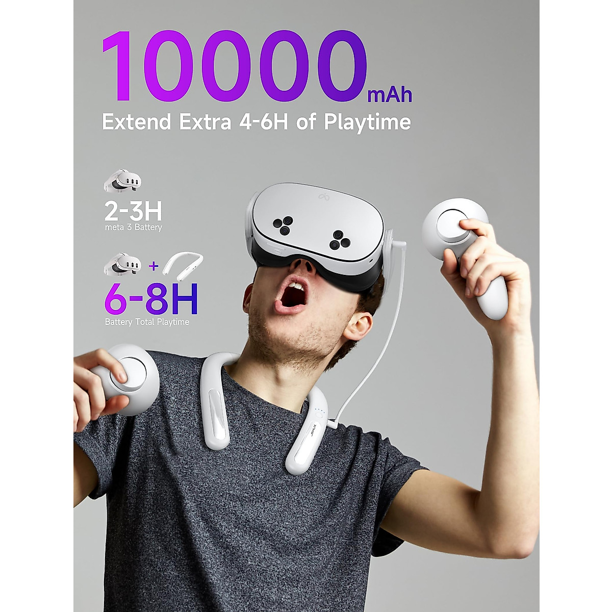 JSAUX Battery Pack for Meta Quest 3S/3/2, 10000mAh PD Fast Charger Battery Pack (Extra 4-6 H Playtime), VR Extend Power Accessories, Compatible with Oculus Quest 3, Meta Quest 2, Meta Quest 3S, etc.