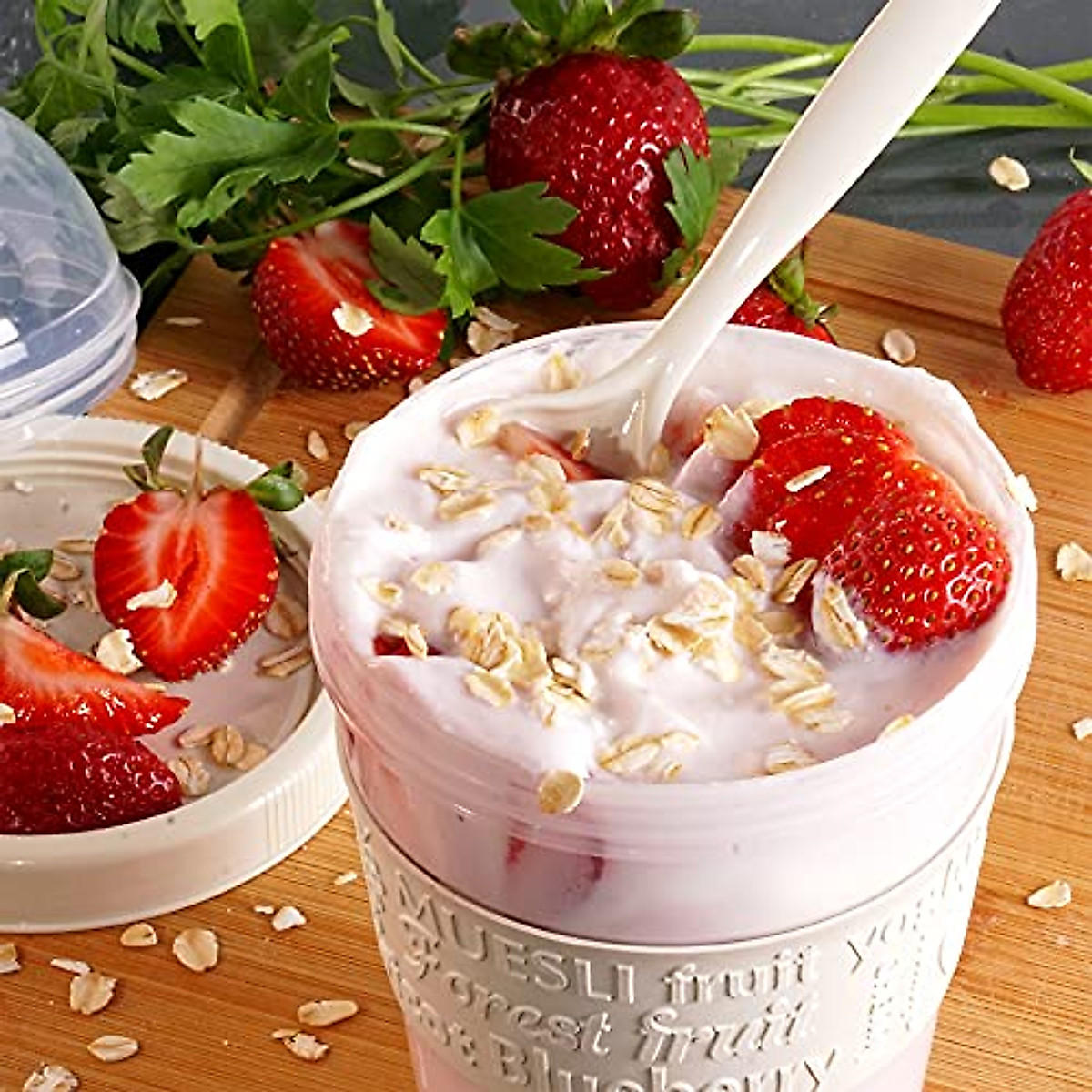 The Buybox 20 oz 4 Pcs Overnight Oats Container With Lid, Breakfast On The Go Cups, Take and Go Yogurt Cup with Topping Cereal or Oatmeal Container, Yogurt Container, Parfait Cups With Lids - 4 Colors