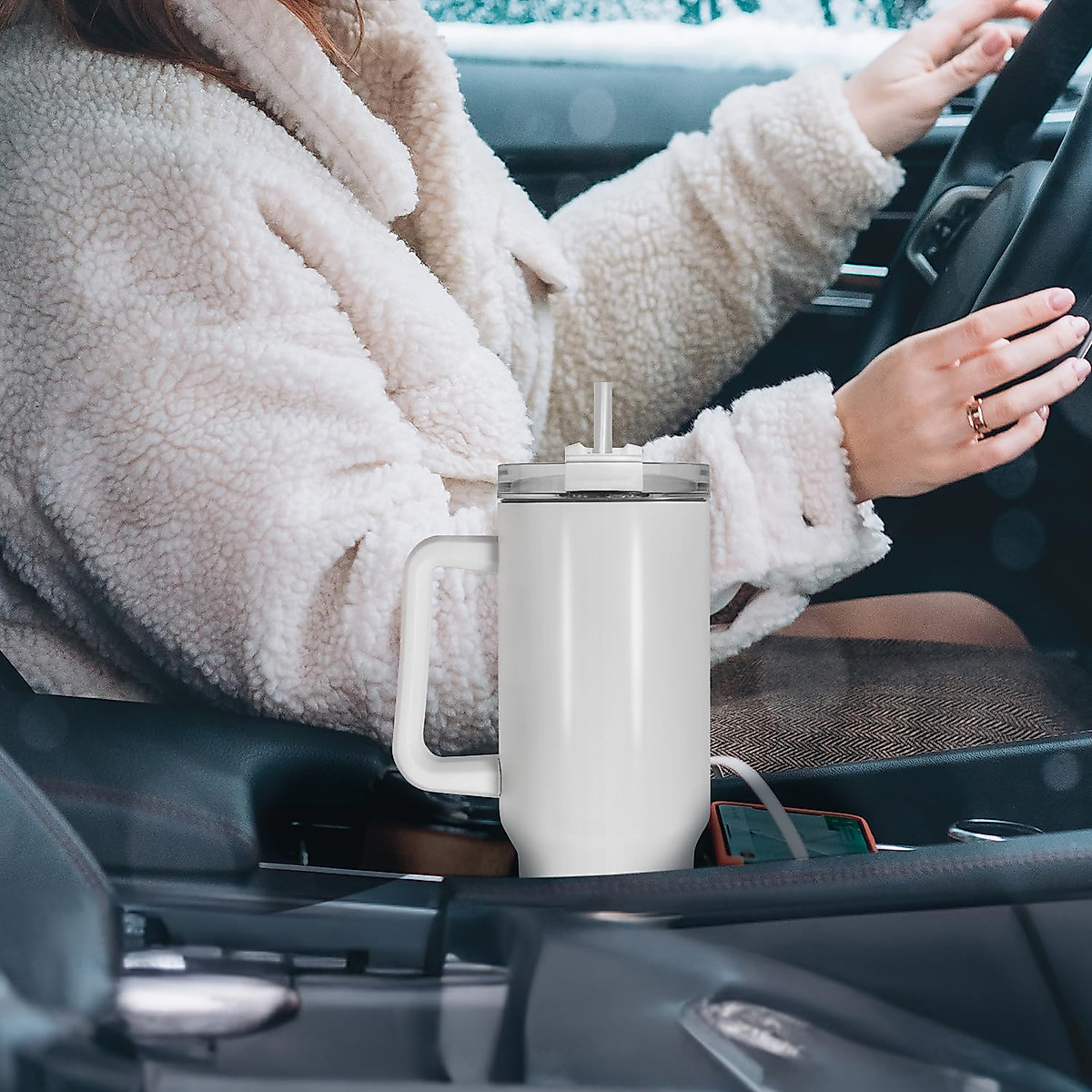 FECBK 40 oz Sublimation Tumbler with Handle and Straw Keeps Cold for 34 Hours 8 Pack Stainless Steel Double Wall Vacuum Insulated Travel Mug Cup Tumblers Bulk Sublimation Blank White