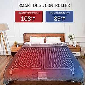 Sunvivi Heated Electric Blanket Queen Size with Dual Control, 5 Years Warranty, 10 Heat Settings, 12 Hours Auto Off, Machine Washable, ETL Certified, Overheating Protection, Grey