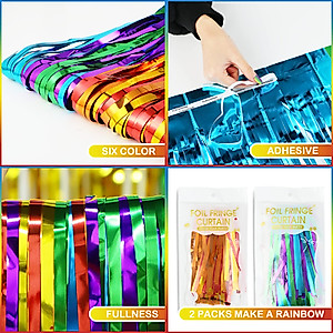 LOLStar Rainbow Foil Fringe Curtains, 2 Pack Rainbow Party Decorations 3.3x6.6ft Tinsel Metallic Streamers Holiday Photo Booth Props Backdrop for Birthday Wedding Engagement Bridal Shower Unicorn