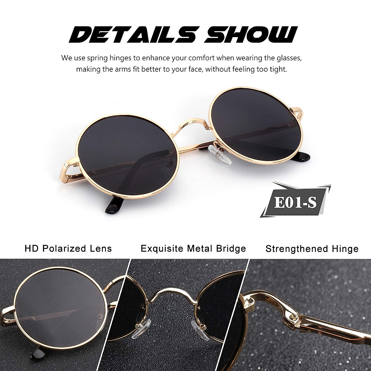 CGID E01 Lennon Polarized Sunglasses for Women Men Circle Round Retro Vintage Sun Glasses Circular Shades 2 Pack, Small 45mm, Simple Package