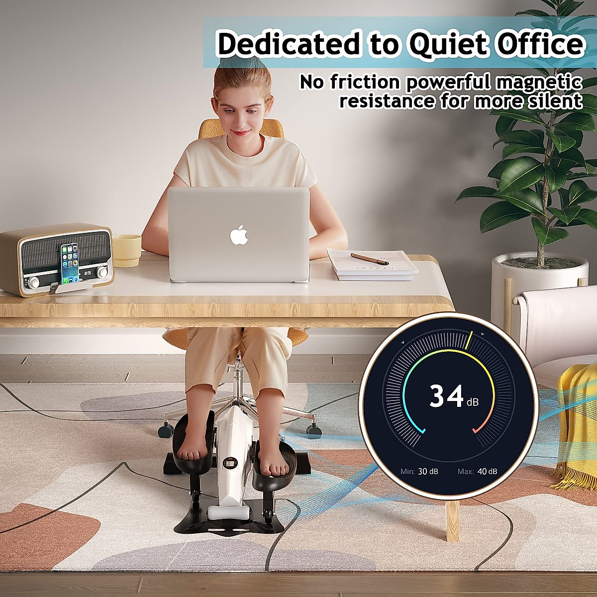 SPORFIT Under Desk Elliptical Machine, Seated Mini Elliptical Stepper for Office,Magnetic Resistance for Quiet and Durable,Pedal Exerciser w/LCD Monitor