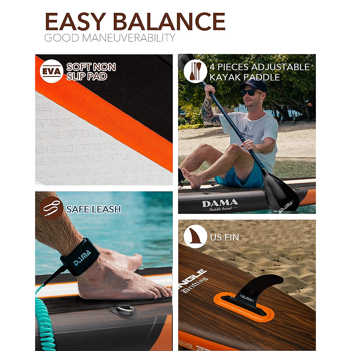 DAMA Inflatable Stand Up Paddle Board 11‘6“*34”*6 Wide Sup W/Accessories | Pump, Lightweight 4 pcs Kayak Paddle Floating, Fishing Board，Surfing Board