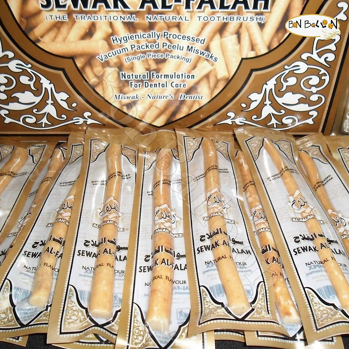 4 Pcs Al Falah Siwak Meswak Miswak Miswak Arak Peelu Al Falah Chewing Stick with Natural Flavor Herbal Toothbrush Vacuum Sealed Breath Freshener (Four Tooth Sticks)