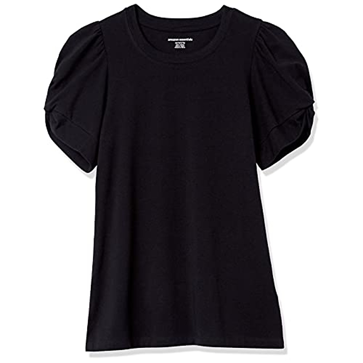 Amazon Essentials Women's Classic-Fit Twist Sleeve Crewneck T-Shirt, Black, Medium