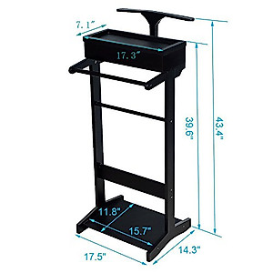 GLS Black Wood Suit Valet Stand Clothes Rack Father's Day Gift