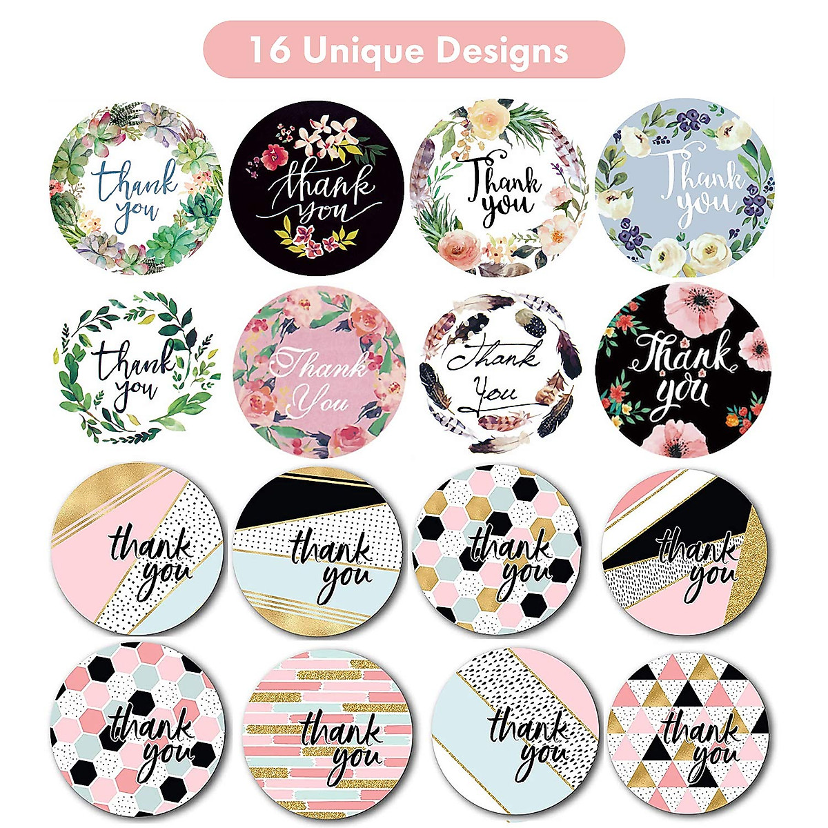 Thank You Stickers - 1.5" Thank You Stickers Roll | Multiple Designs Thank You for Supporting My Small Business Stickers | Thank You Stickers Small Business Supplies (Floral)