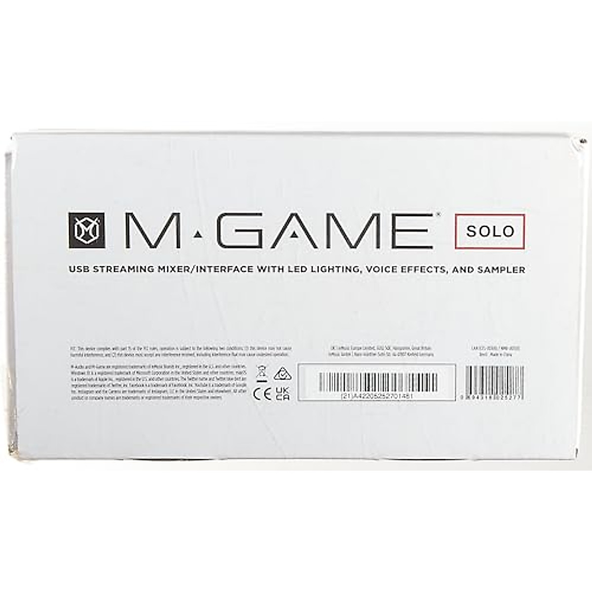 M-Game Solo USB Audio Interface Mixer for Streaming and Gaming with XLR Microphone in, Optical in, Voice FX, Sampler, Lights and Software