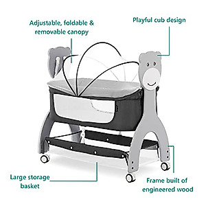 Dream on Me Cub Portable Bassinet in Dark Grey, Multi-Use Baby Bassinet with Locking Wheels, Large Storage Basket, Mattress Pad Included, JPMA Certified