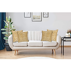 Gold Pillow Cover, Gold Decorative Pillow Cover 16x16 Inch, Gold Throw Pillow Cover, Hand Beaded Cushion Cover - Beautiful Elegant Accessory to Dress Up Couch Sofa & Bed - Cover Only - 1 Pack