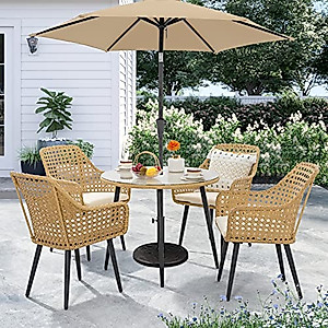 Verano Garden 5 Pieces Outdoor Dining Set, Patio Wicker Dining Chairs and Round Table Set for 4, Rust-Resistant Steel Frame Dining Set W/Umbrella Hole for Backyard, Porch, Garden, Lawn