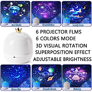 Star Projector Night Light for Kids, 2 in 1 Projector and Night Light for Kids Room,360° Rotation Ocean Galaxy Projector for Children Baby Nursery Toys Birthday （6 Films