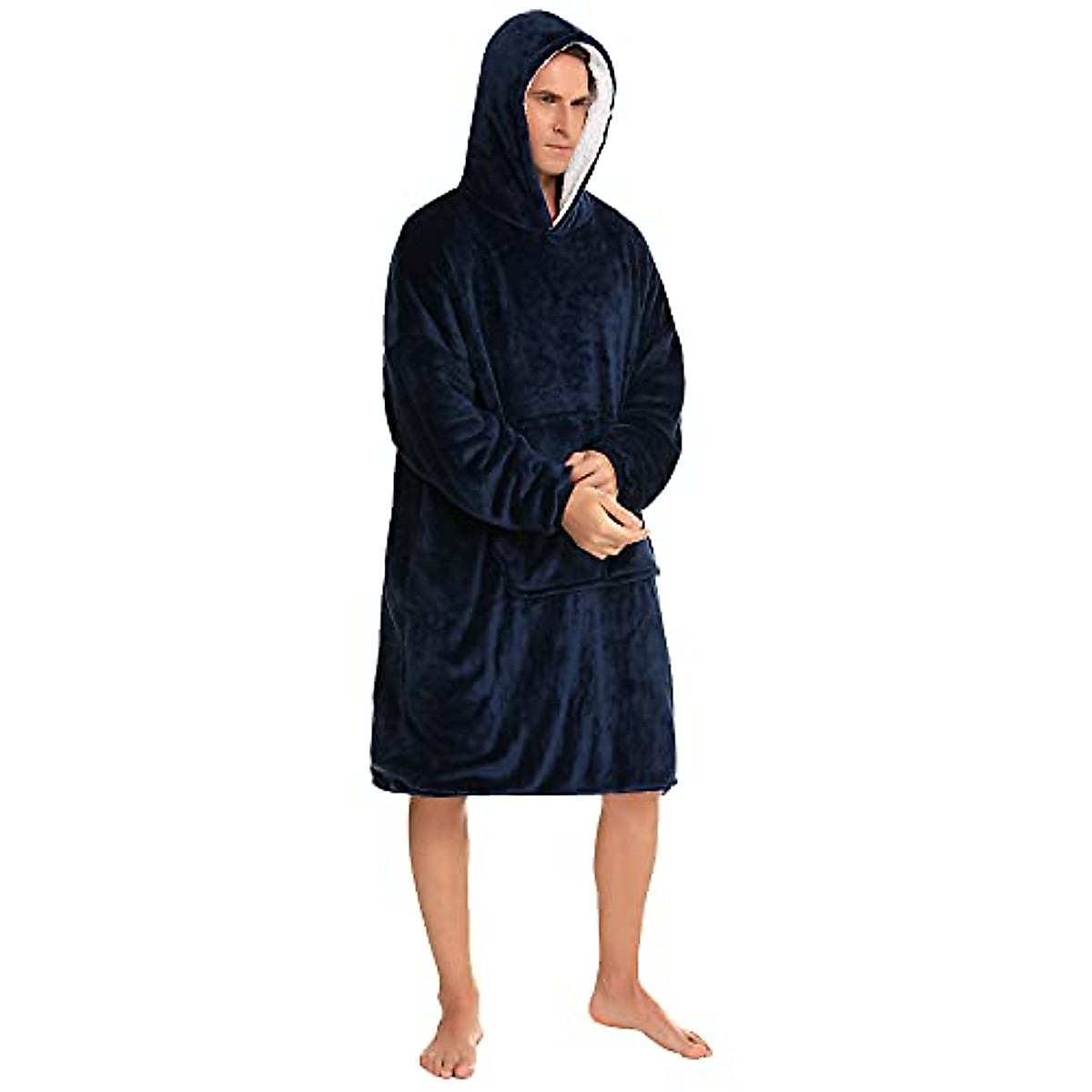 YEPLINS Oversized Blanket Sweatshirt Hoodie, Wearable Hoodie Sherpa Hoodie Sweatshirt, Soft Warm Hooded Blanket Giant Hoodie for Men (Blue)