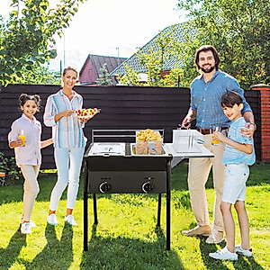 KEEKR Two Tank Outdoor Black Deep Fryer | Propane Deep Fryer Propane with 2 Stainless Steel Basket & Lid Covers | Large Oil Tank Capacity with Regulating Knobs