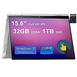 HP Envy X360 15 2-in-1 Laptop I 15.6” Full HD IPS Multi-Touch I 12th Gen Intel 10-core i7-1255U I 32GB DDR4 1TB SSD I Backlit Keyboard USB-C HDMI Office365 Win11Pro Silver + 32GB MicroSD Card