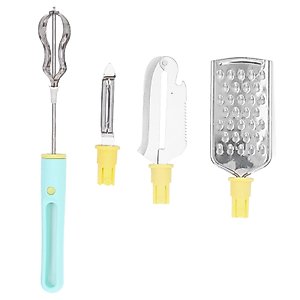 CHEOTIME 4Pcs Kitchen Gadget Set, Stainless Steel Kitchen Utensils Set Egg Beater Digging Knife Grater Cooking Utensil Sets Detachable Kitchen Cooking Set for Kitchen