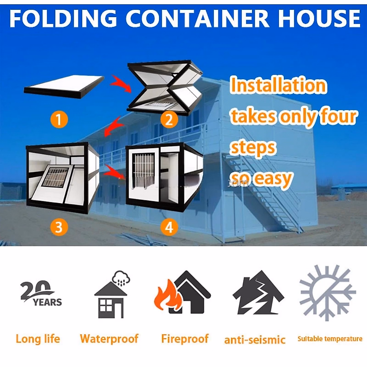 China Folding Container House Fast Fold Out Flat Pack Prefabricated 20ft 40ft Foldable Portable Modular Tiny Houses Homes Camps