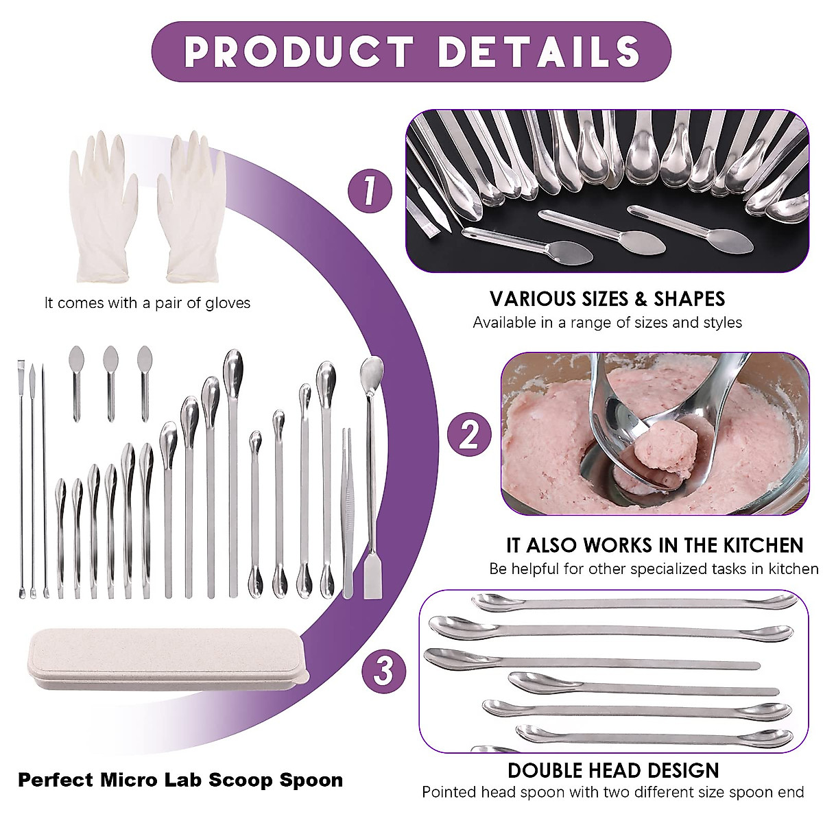 Swpeet 23Pcs Stainless Steel Micro Lab Scoop Spoon Lab Spatulas Assortment Kit, Pill Filler Tamper Tool Micro Spatula Steel Spoon Reagent Laboratory Mixing Spatula Long Sampling Spoon for Powders Gel