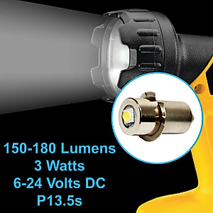 HQRP High Power Upgrade Bulb 3W LED 180LM Compatible with 12 14.4 18 Volt Hitachi Ryobi Skil Makita Craftsman Bosch Porter Cable Dewalt Milwaukee Ridgid Flashlight