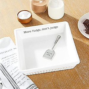 Mud Pie FUDGE SET, baker 2 1/2" x 10" x 10" | towel 26" x 16 1/2" | spatula 6"