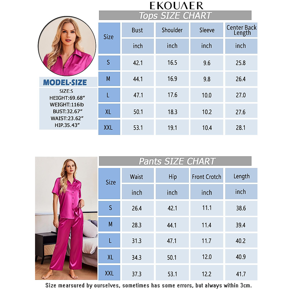 Ekouaer Womens Silk Satin Pajama Sets 2 Piece Pjs Button Down Sleepwear Wide Leg Long Pants Loungewear with Pockets White