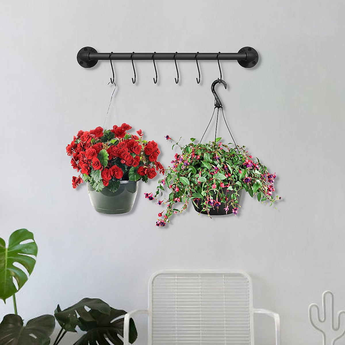 EGASON 21 inch Pot Pan Bar Rack Wall Mounted Set of 2 with 16 Hooks Industrial Pipe Pot Pan Hanger Rustic Iron Pan Hanging Rail Pipe Towel Holder Kitchen Utensil Organizer Black