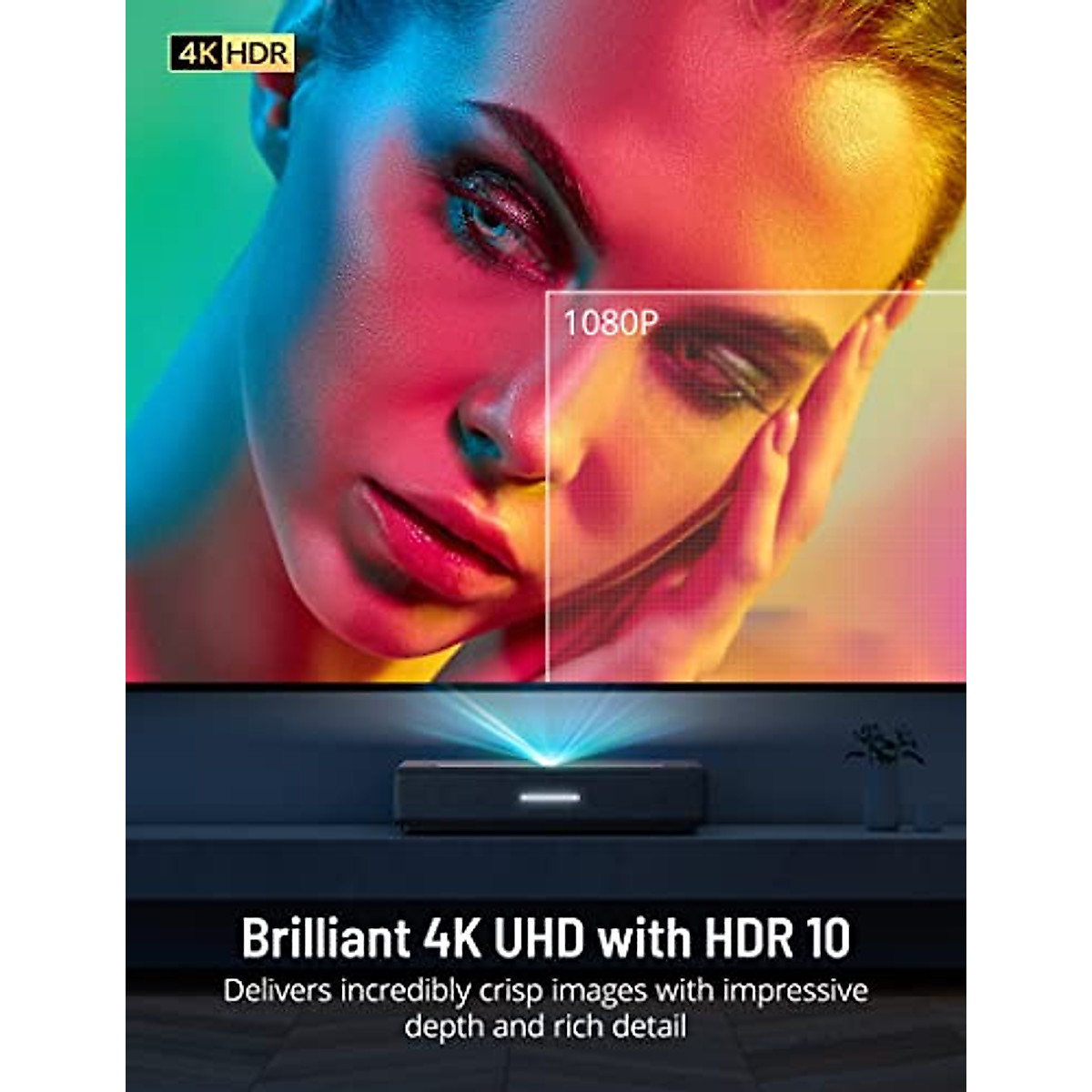 Paris Rhône Ultra Short Throw Laser Projector, 4K UHD Laser TV with HDR 10, 150 inches Display, 2000 ANSI Lumens, Integrated 50W Speakers with DTS and Dolby, MEMC, Smart Home Theater for Movies